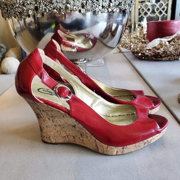 Candie's | Shoes | New Red Patent Wedge Heels Size 85m | Poshmark